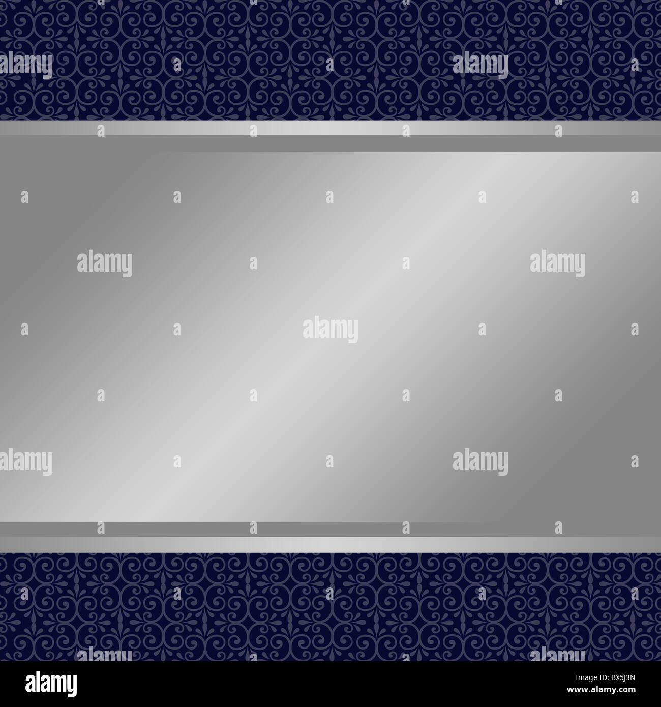 Silver banner on blue background with antique ornaments Stock Photo - Alamy