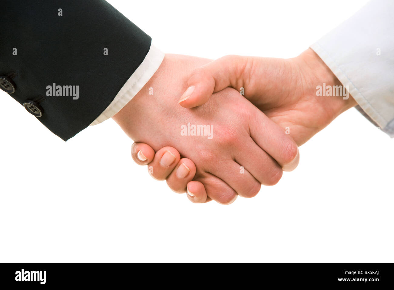 Photo of handshake of business partners after signing promising ...