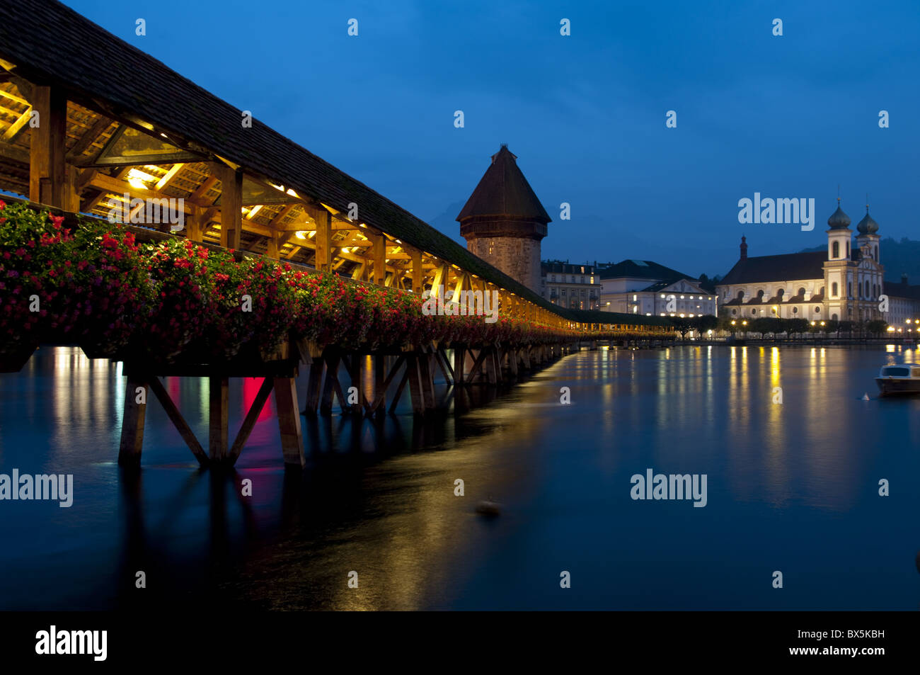 Chapel bridge at dusk, Lucerne, Switzerland, Europe Stock Photo - Alamy