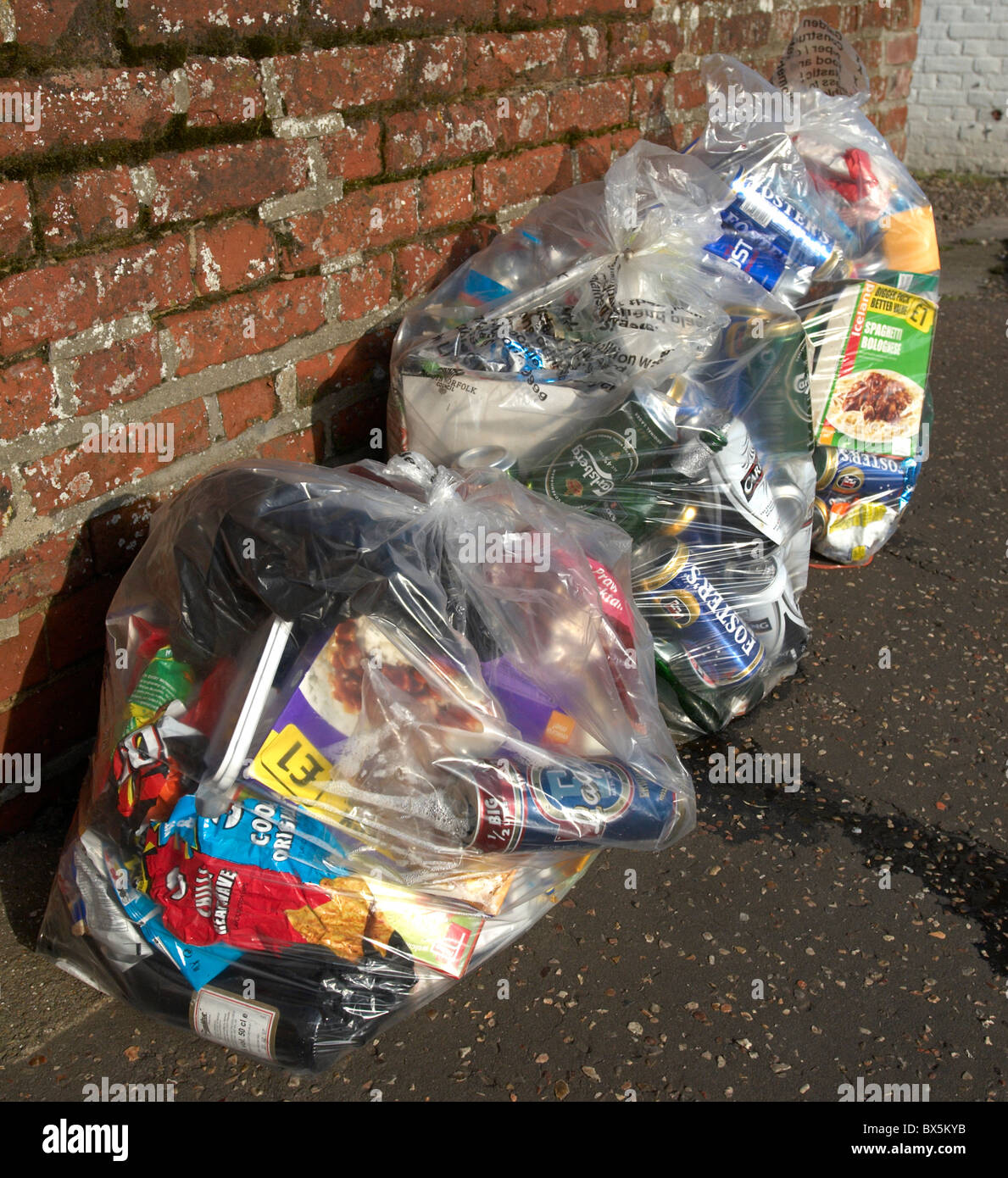 Rubbish bags filled with recyclable packaging Stock Photo - Alamy