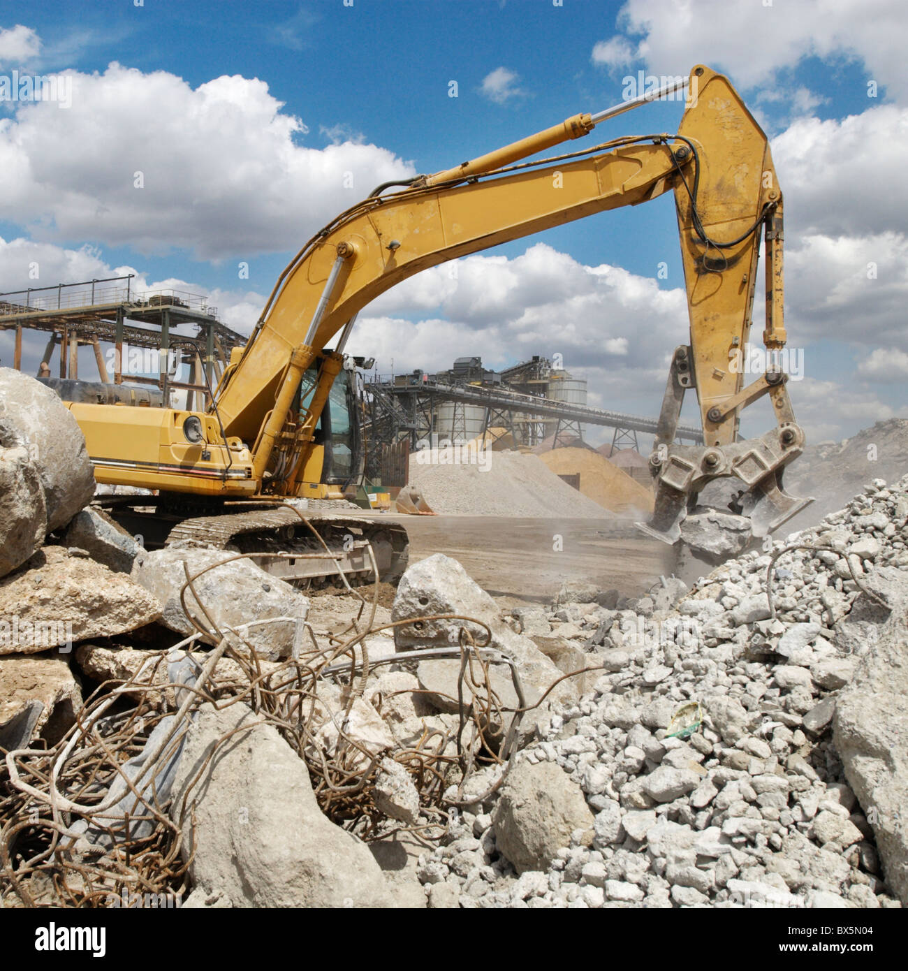 Rubble from construction sites brought to a construction materials and ...