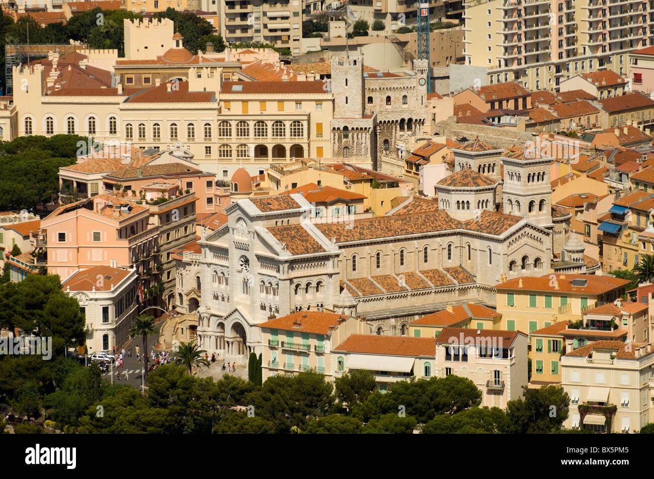 View from helicopter of Monaco Cathedral and Prince Palace, Monaco ...