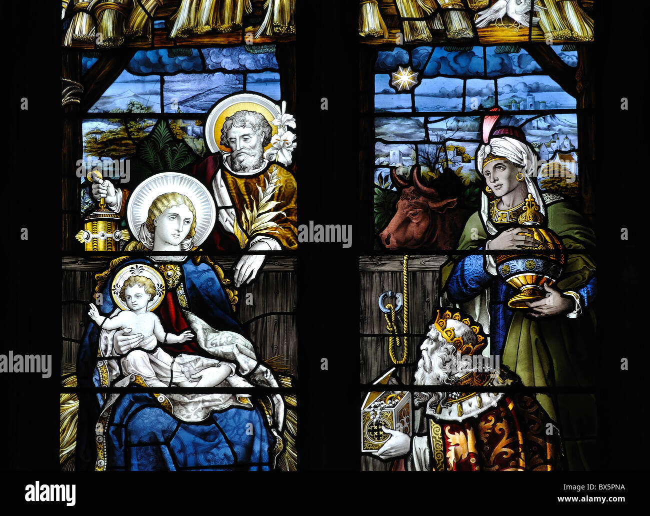 Detail of the Nativity Window, Holy Trinity Church, Coventry, UK Stock ...
