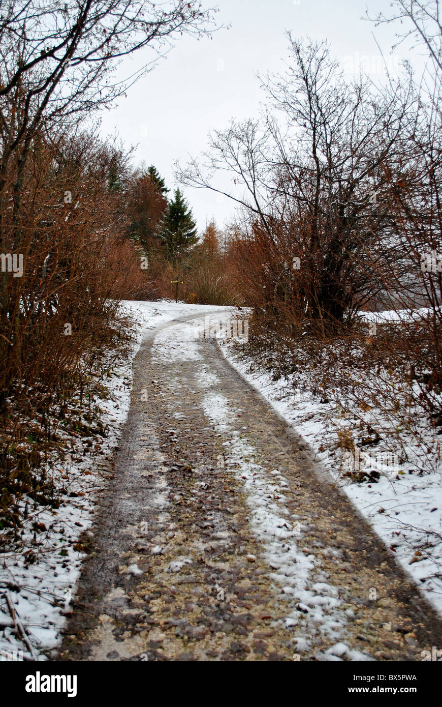 dirt road with a light layer of snow Stock Photo - Alamy