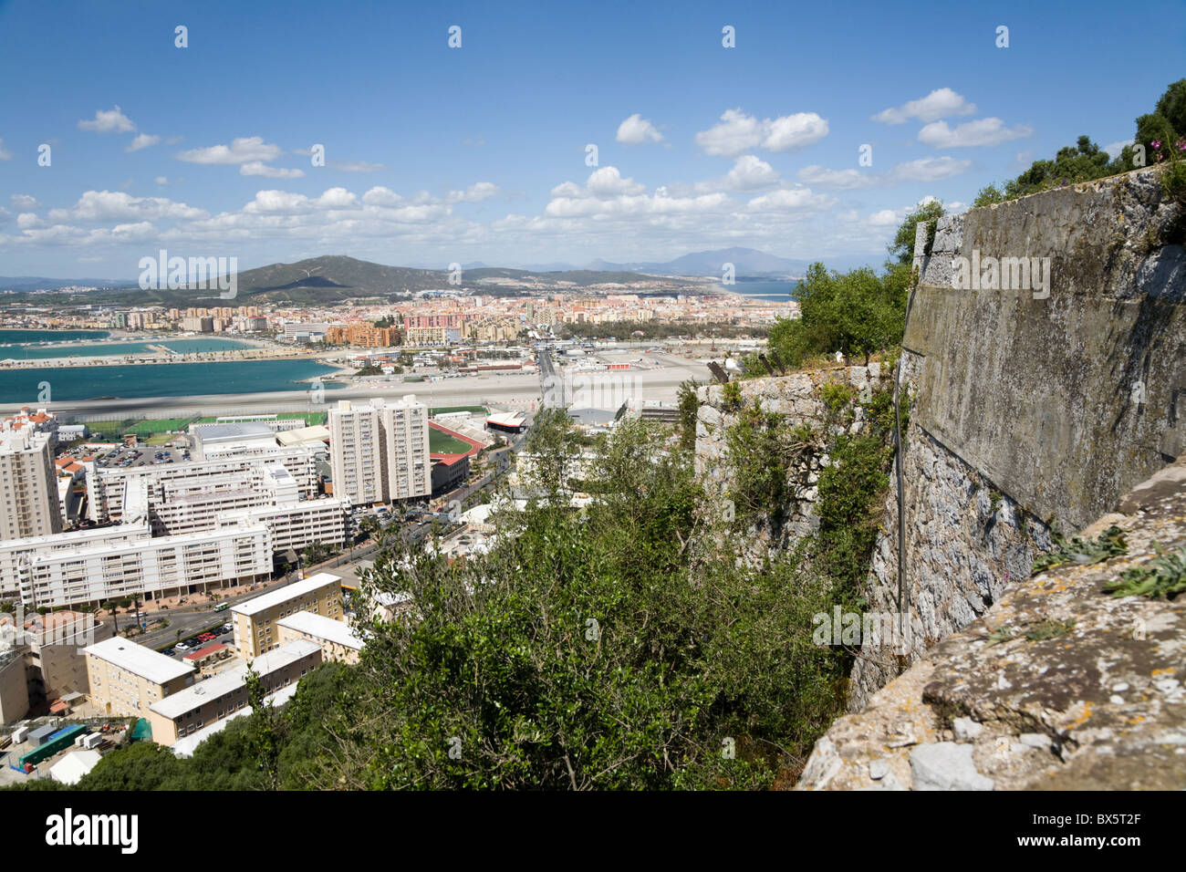 Looking over Gibraltar airport runway, city centre development ...