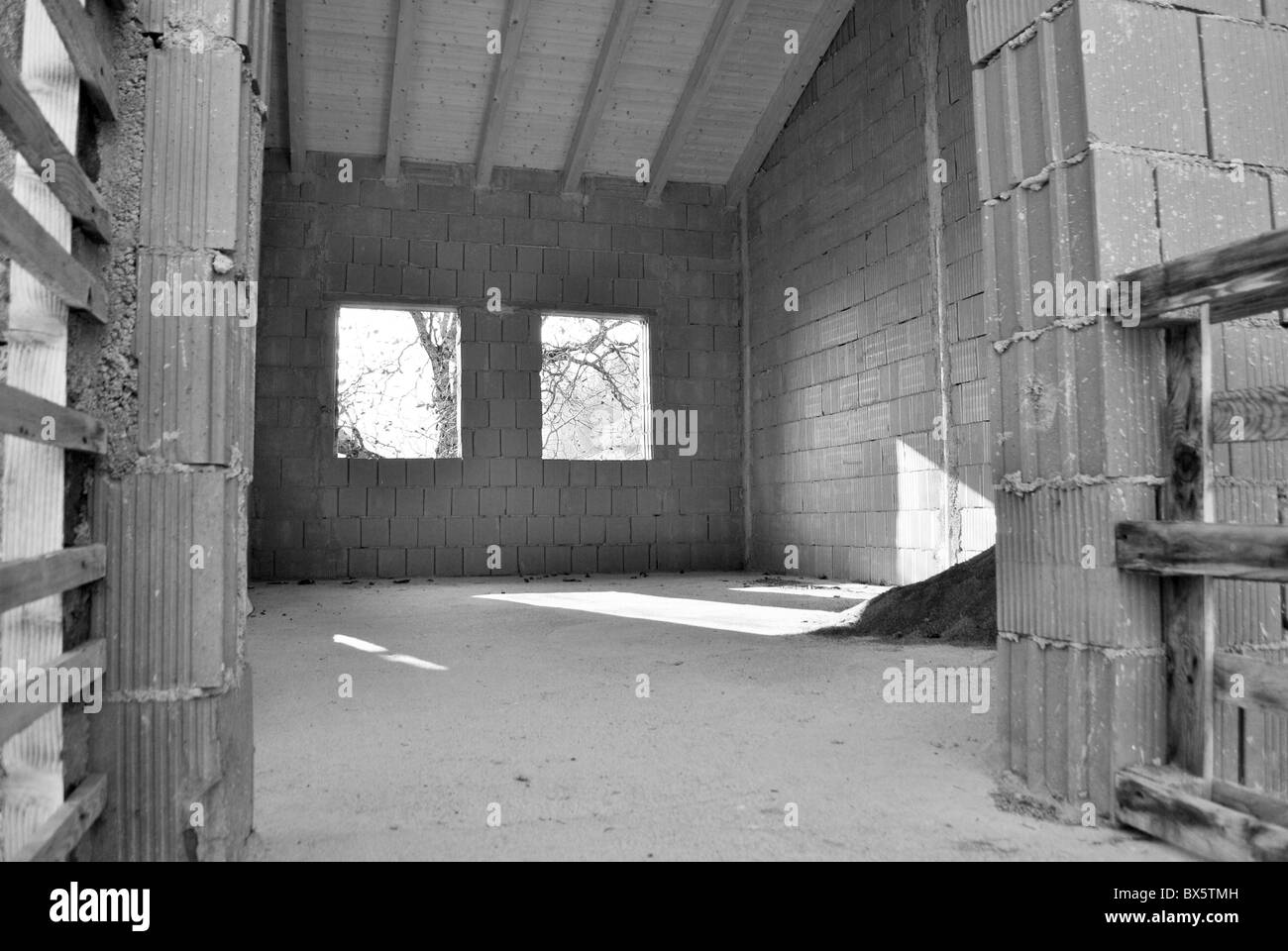 Red brick house blue sky Black and White Stock Photos & Images - Alamy