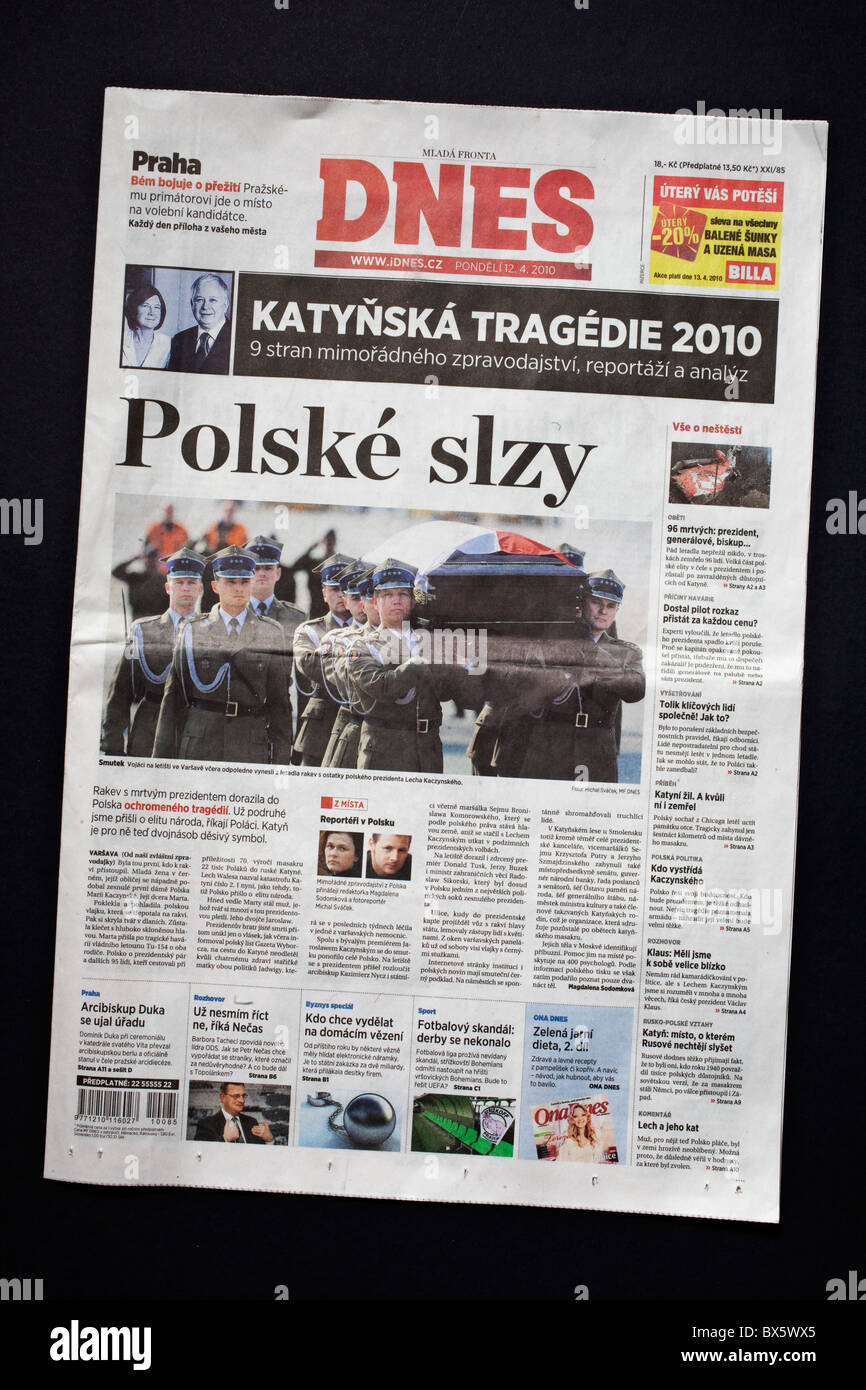 Frontpages of Czech newspaper cover the death of President Lech ...