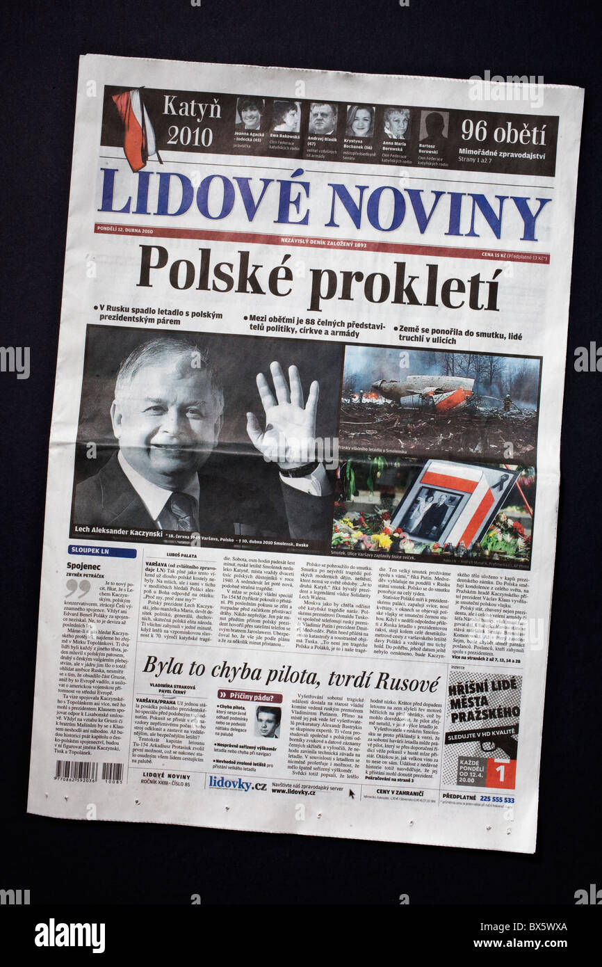 Frontpages of Czech newspaper cover the death of President Lech ...