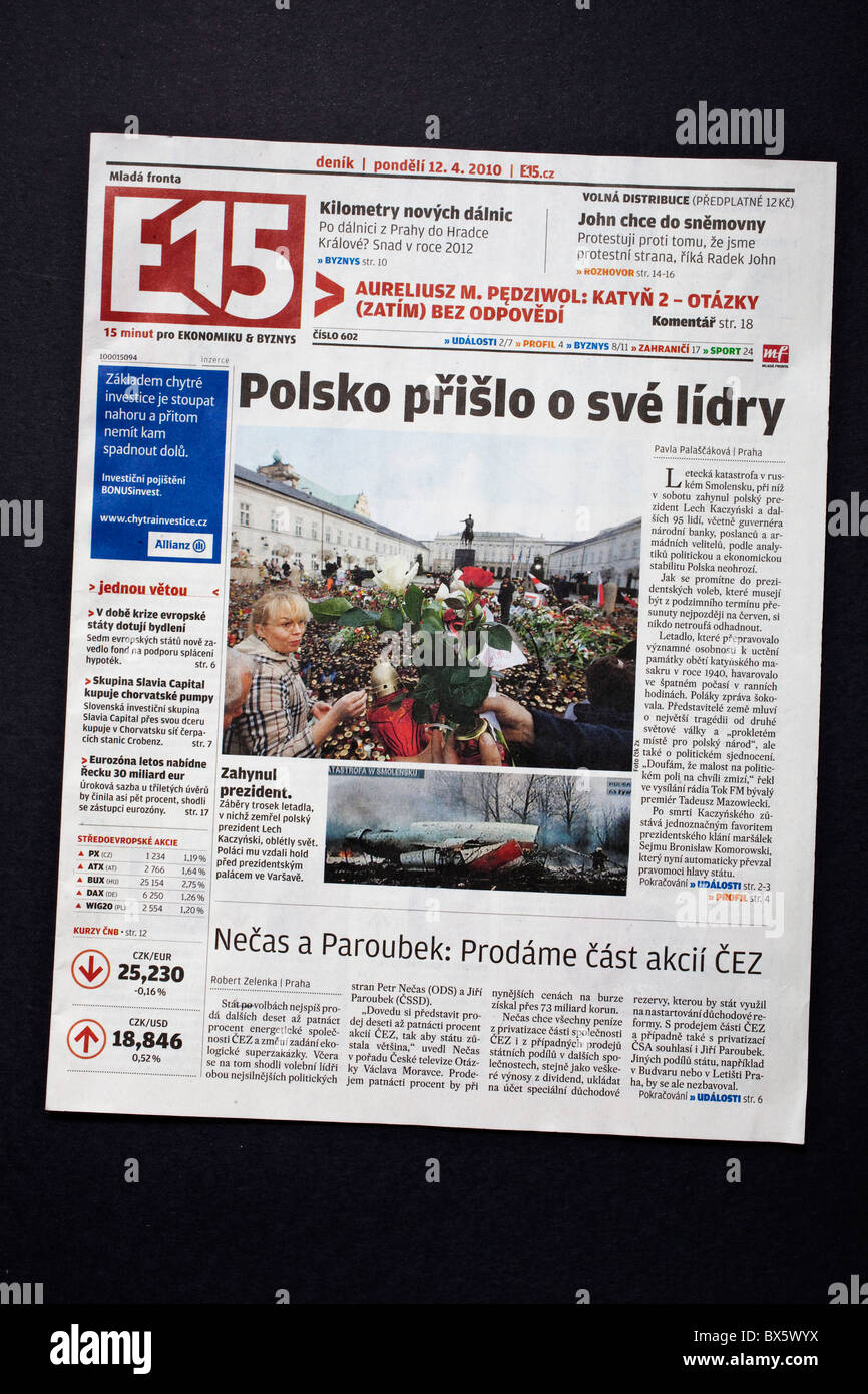 Frontpages of Czech newspaper cover the death of President Lech ...