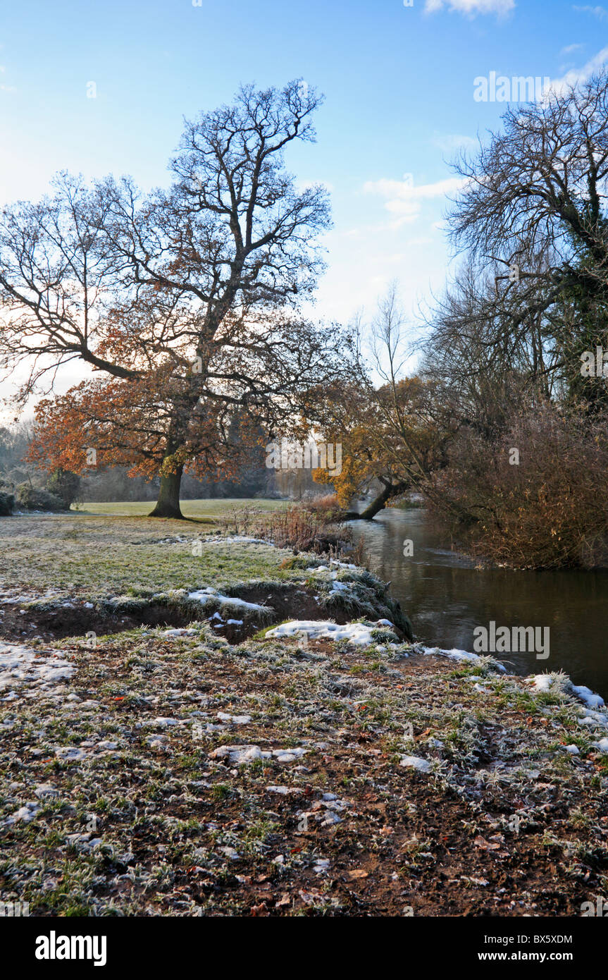 The River Yare in winter flowing by Earlham Park, Norwich, Norfolk ...