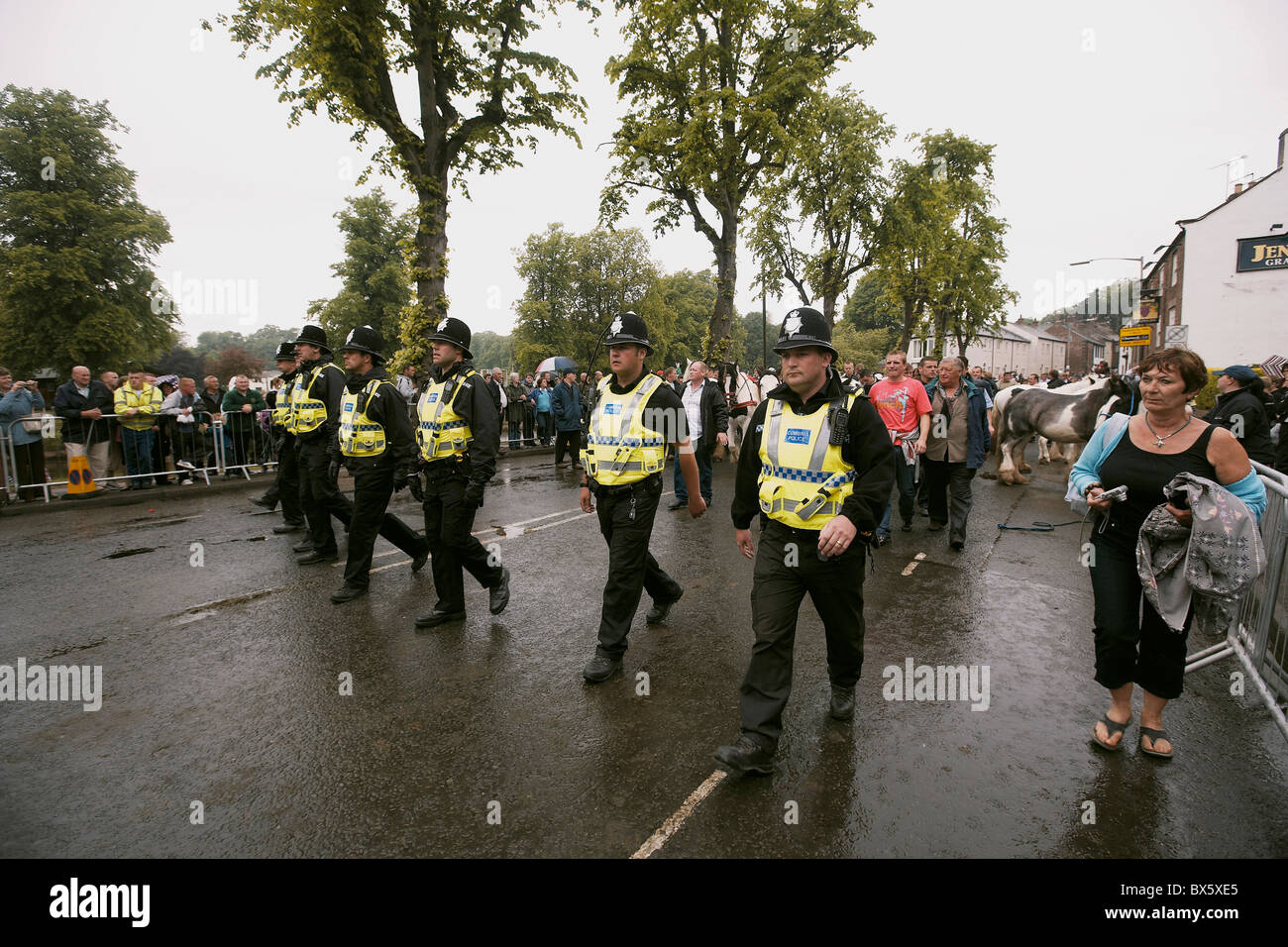 Police line cordon, main street, Appleby, as travellers protest about ...