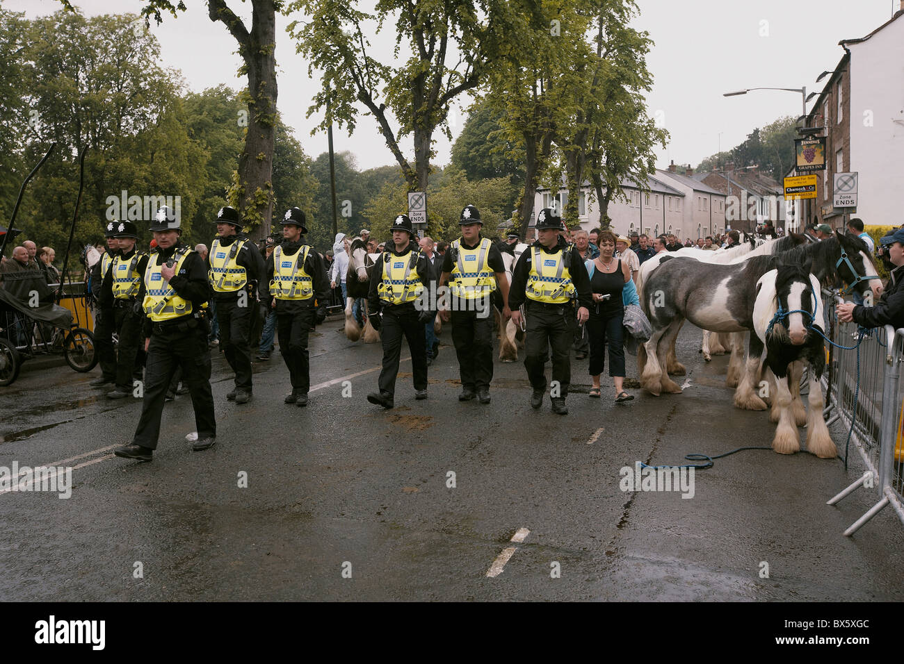 Police line cordon, main street, Appleby, as travellers protest about ...