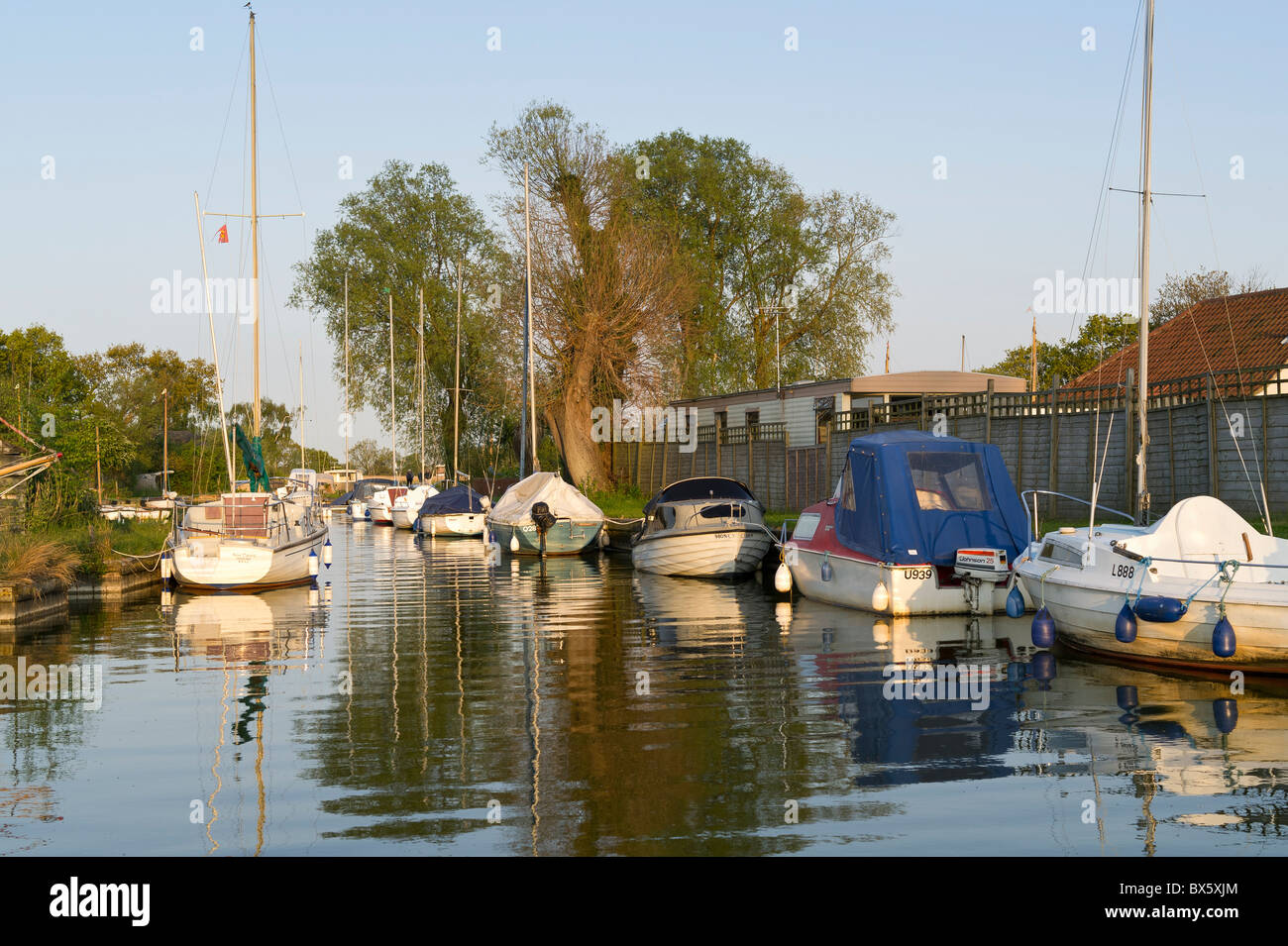 Boats Moored at Hickling Parish Staithe Norfolk UK Stock Photo - Alamy