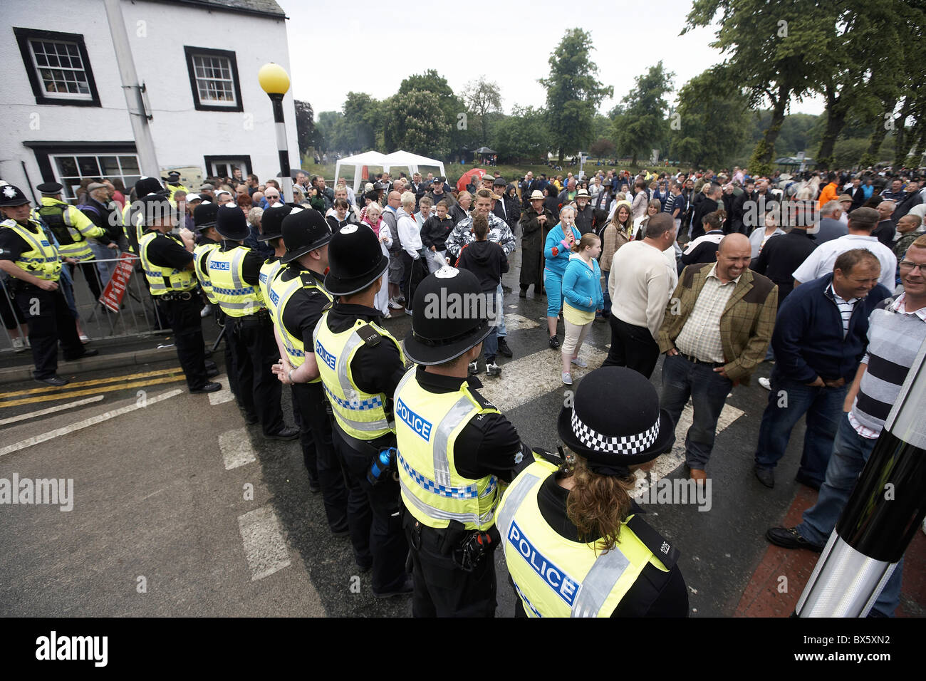 Police line cordon block the main street in Appleby, Cumbria, UK Stock ...