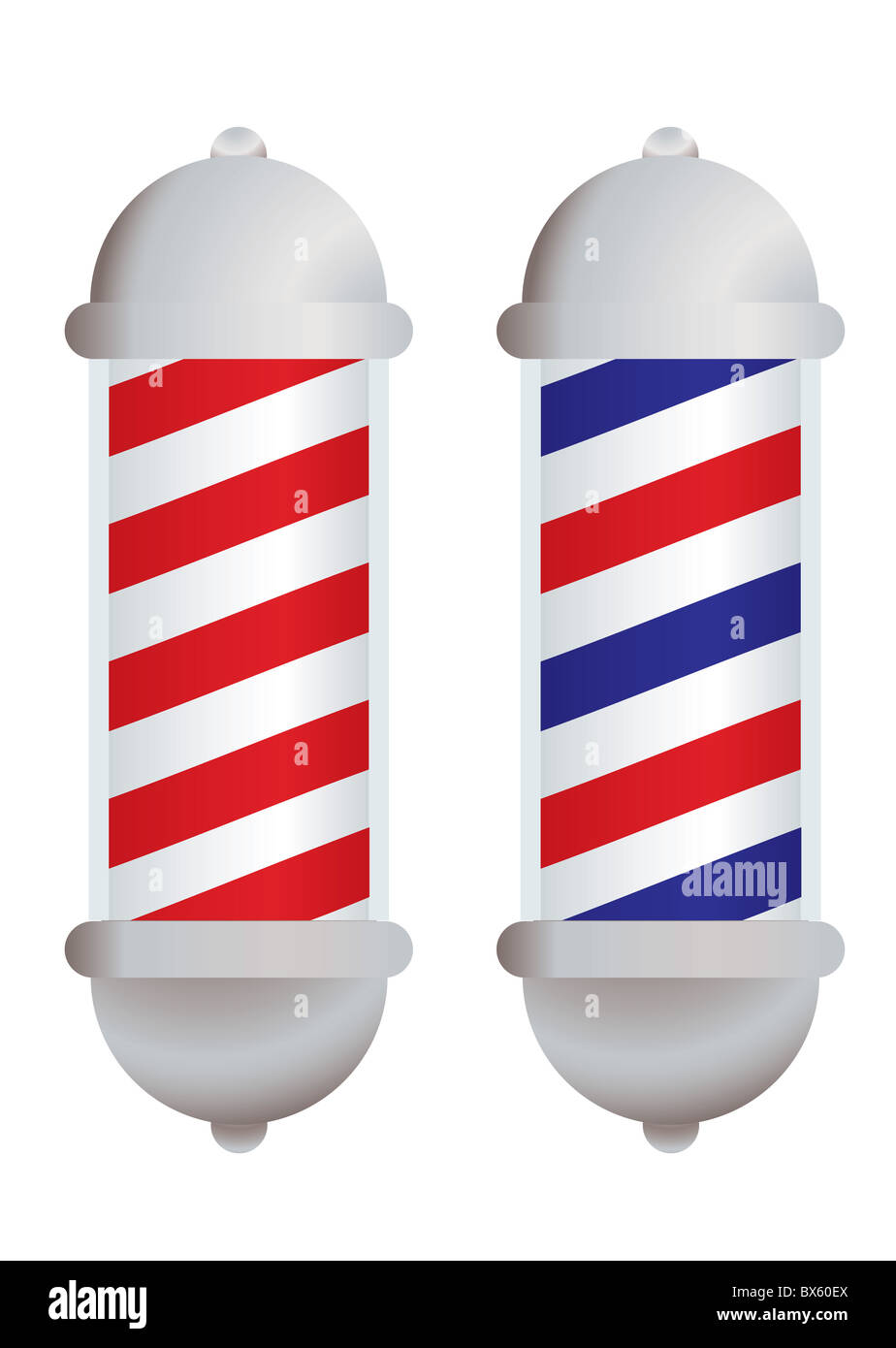 red and white stripe barbers pole with silver elements Stock Photo - Alamy