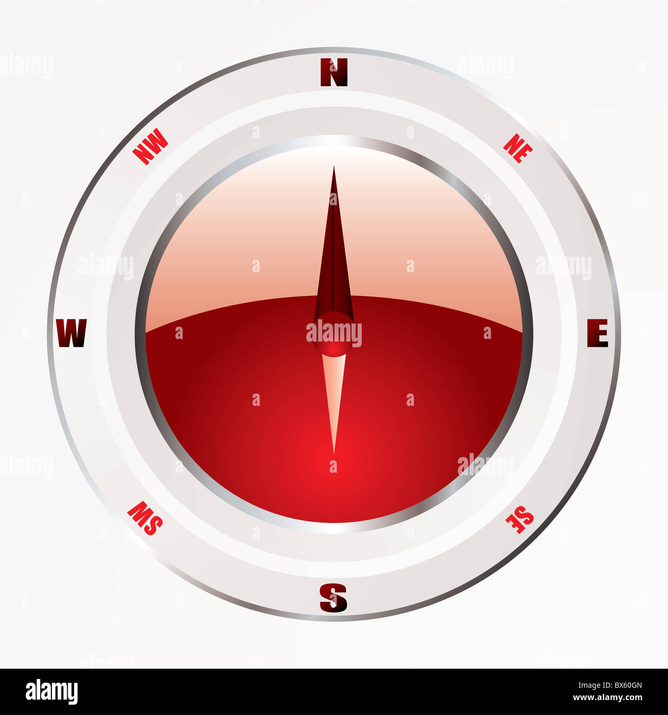 Modern compass icon with red base and silver trim bevel Stock Photo - Alamy