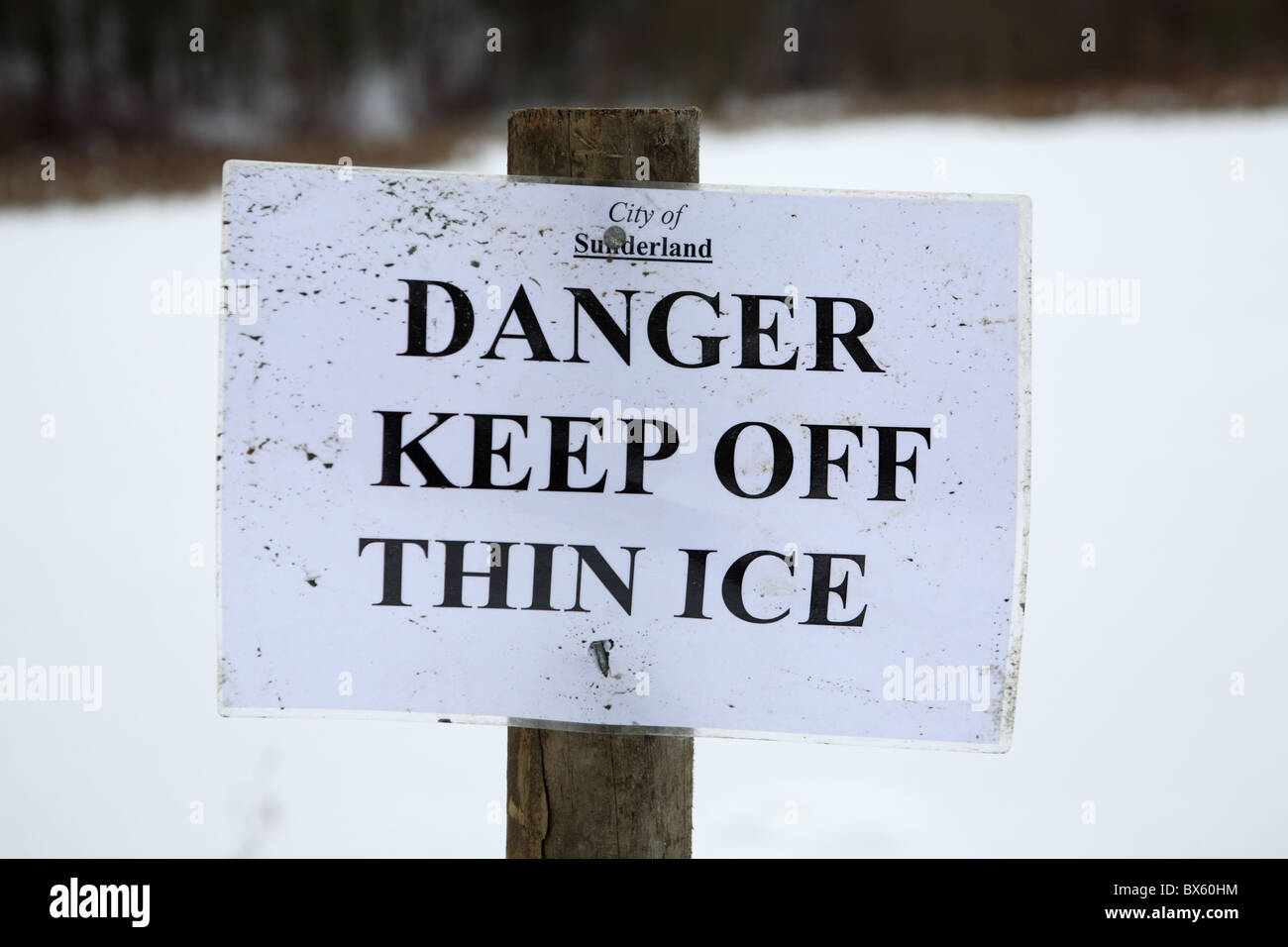 A sign saying Danger Keep Off Thin Ice, James Steel park, Washington ...