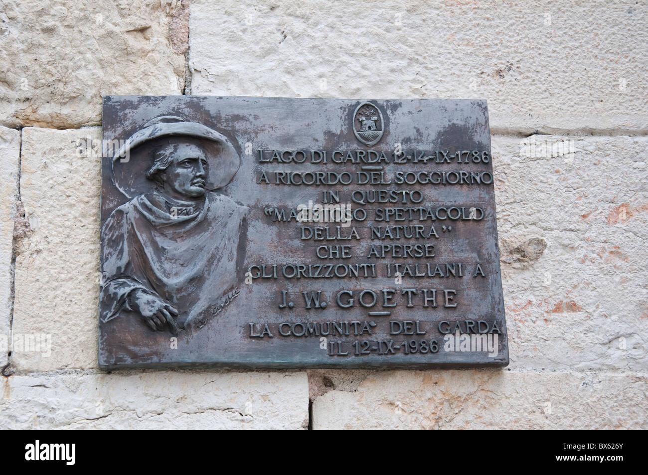 Plaque to Goethe in Malcesine on Lake Garda in Northern Italy Stock ...