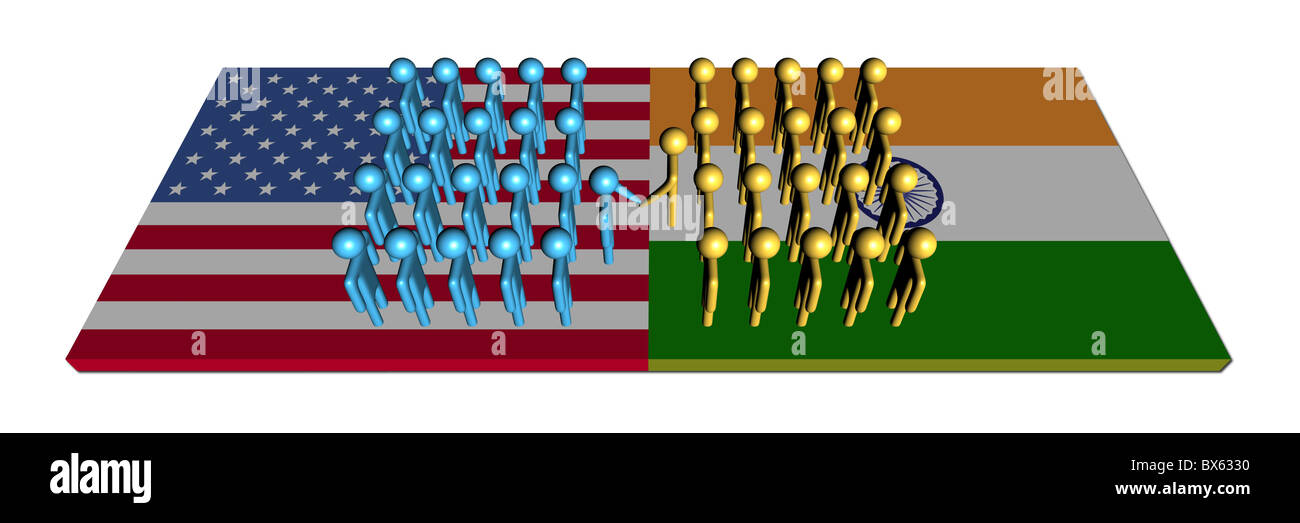 American and Indian meeting with workforce on flags illustration Stock ...