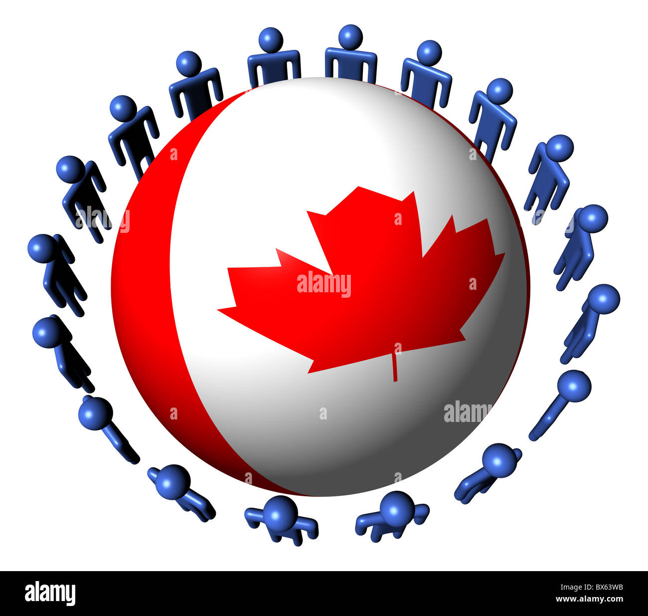 Circle of abstract people around Canada flag sphere illustration Stock ...