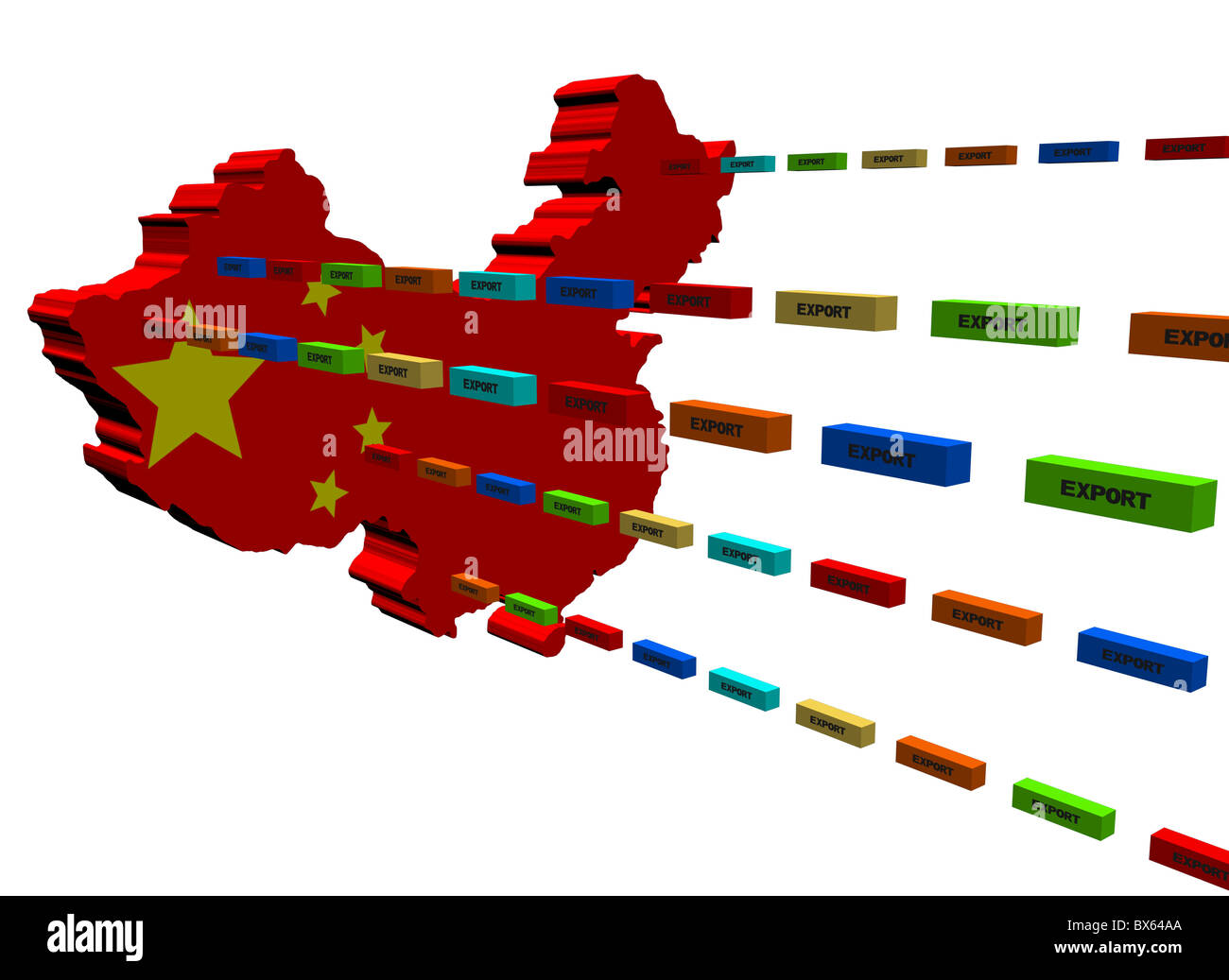 China map with lines of export containers illustration Stock Photo - Alamy