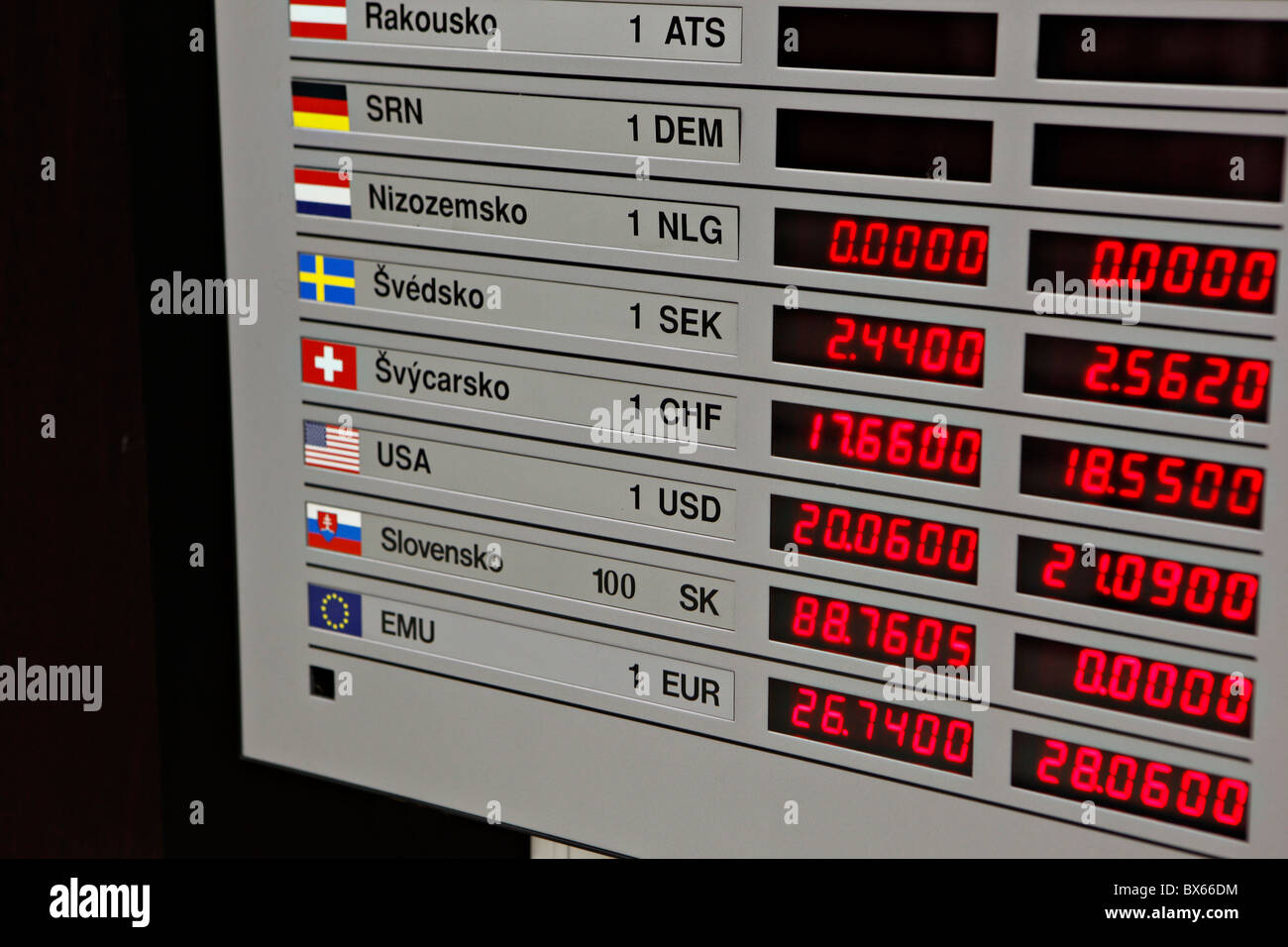 Foreign exchange figures shown on display at Komercni Banka flagship ...