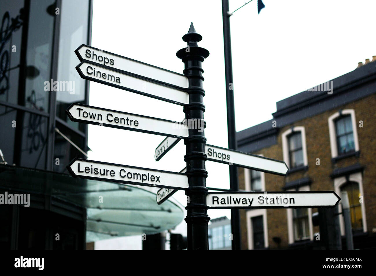 Directional sign in Town Centre pointing towards key attractions such ...
