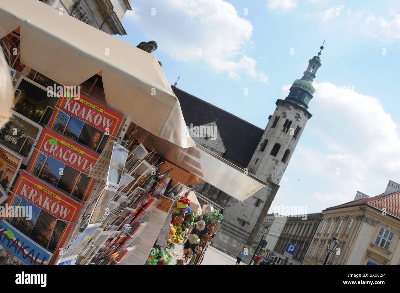 tourist, stall, pavement, postcards, Peter Paul's Church, Krakow ...