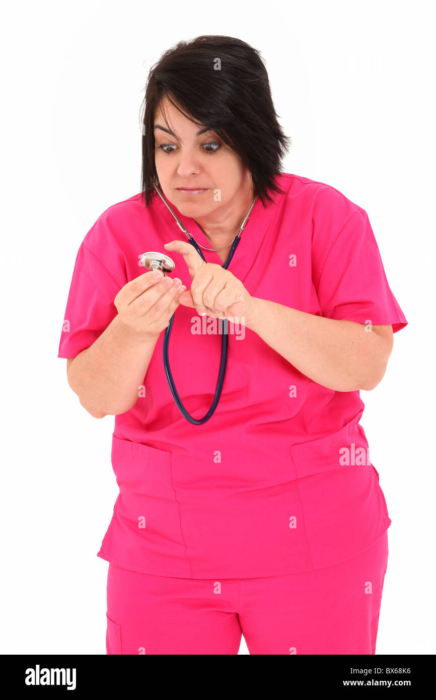 Silly Overweight Nurse in Pink Scrubs Stock Photo - Alamy