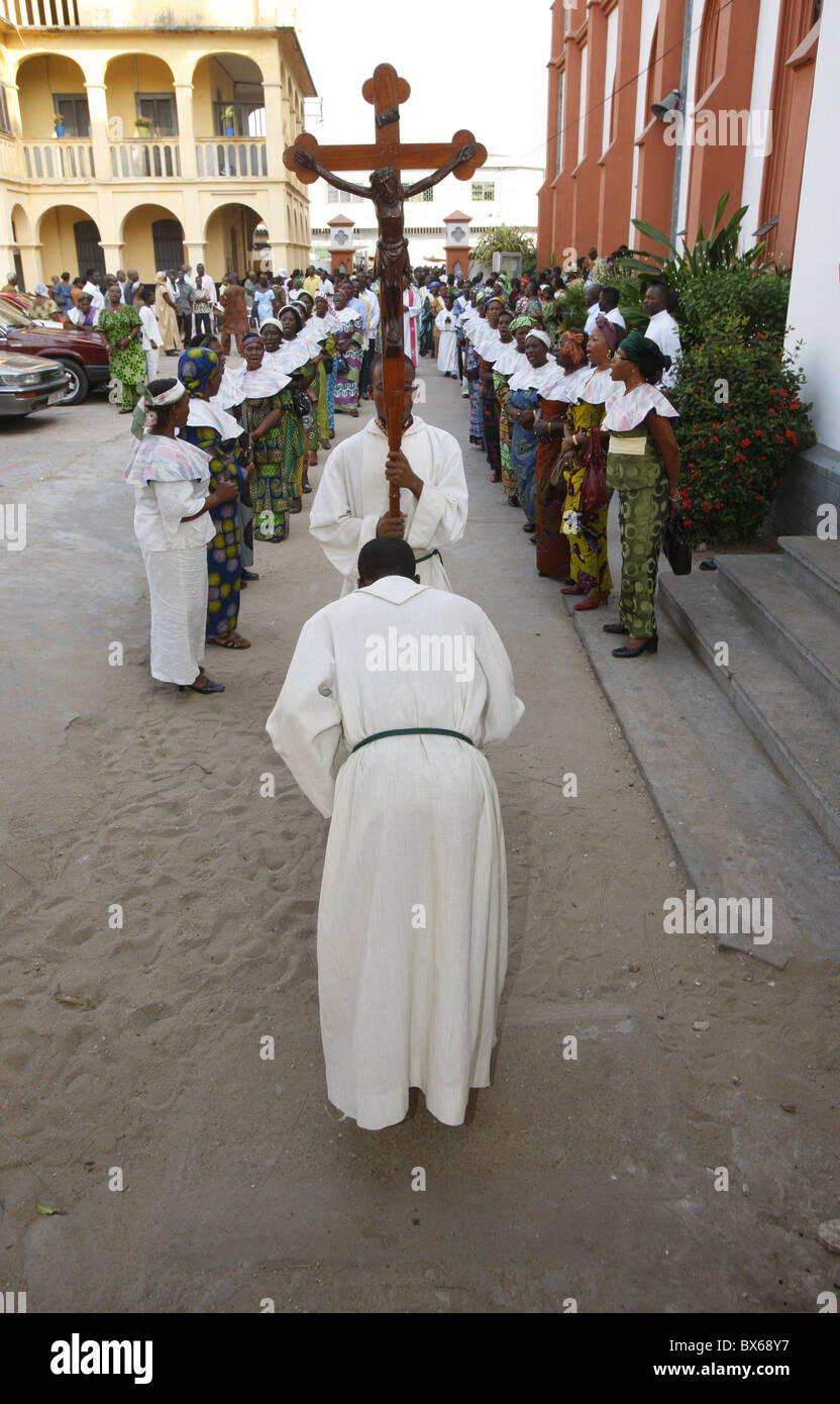 Procession outside Lome cathedral, Lome, Togo, West Africa, Africa ...