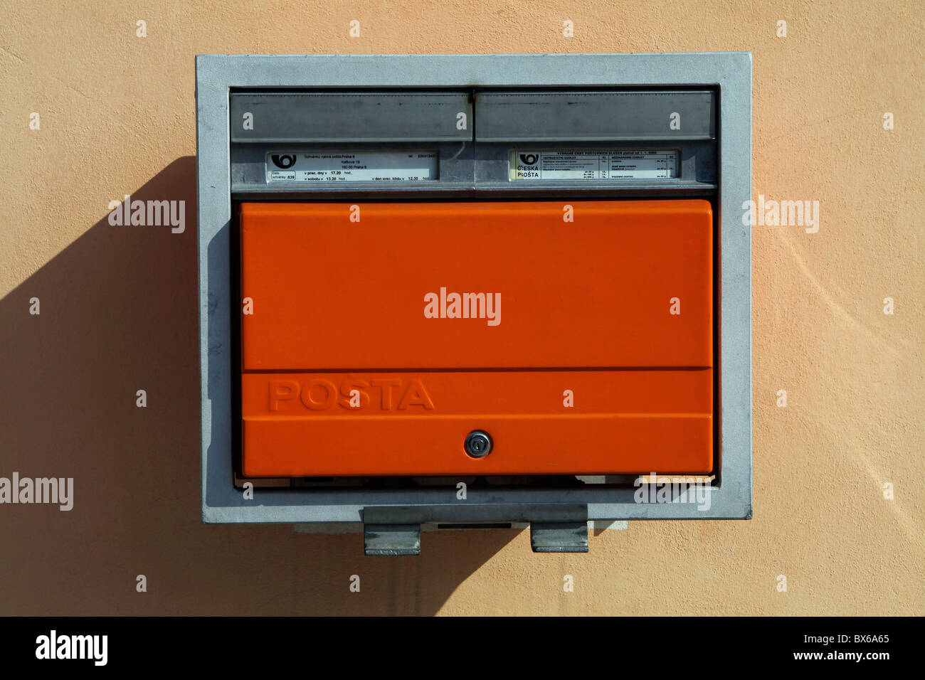 A postbox, letterbox, of Czech Post ona street in Prague, Czech ...