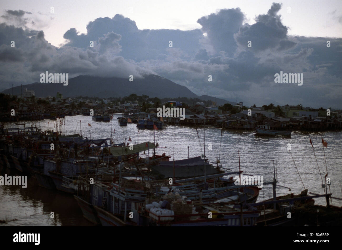 A view of an old port in Nha Trang during the sunset, in Vietnam, Oct ...