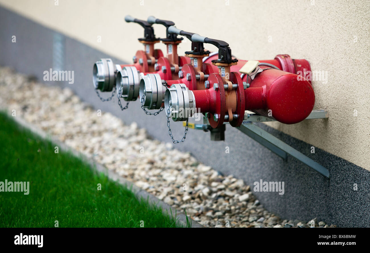 Fire hydrant, fireplug on an industrial building. (CTK Photo/Rene ...