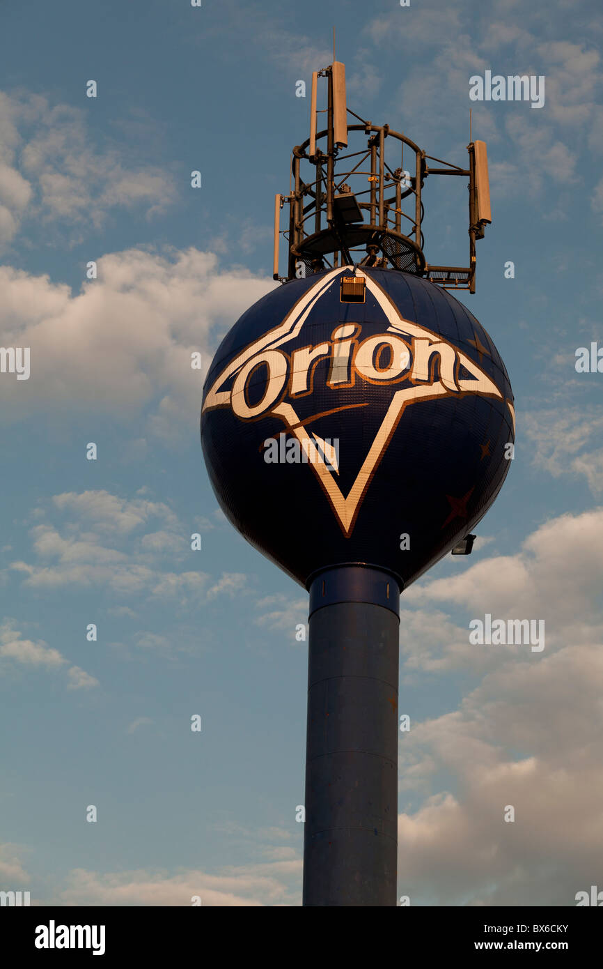 water tank, reservoir, advertising, Orion food company Stock Photo - Alamy