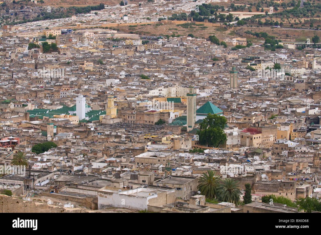 View over of the old Medina of Fez, UNESCO World Heritage Site, Morocco ...