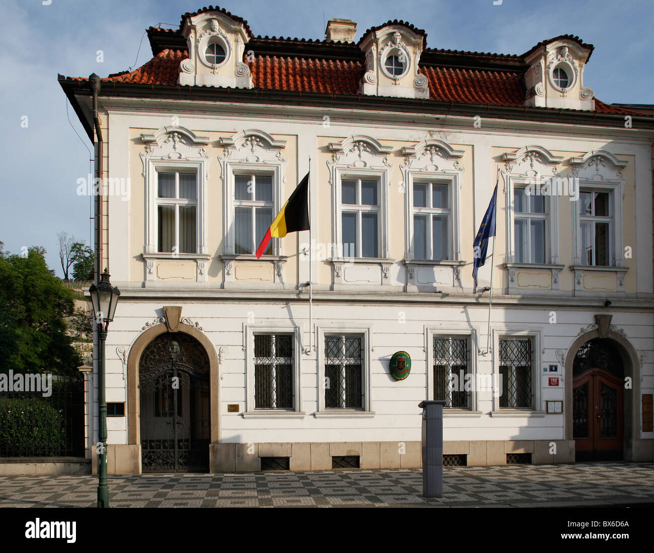 Prague, Belgian Embassy at Valdstejn Street, Eu flag, Belgian flag ...