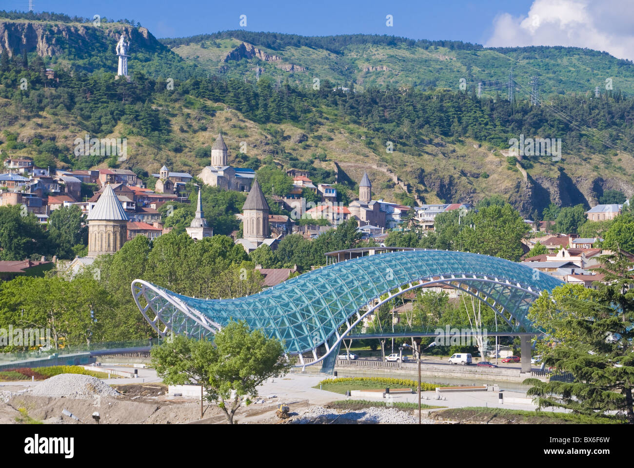 View over the old town of Tiblisi with a new constructed pedestrian ...