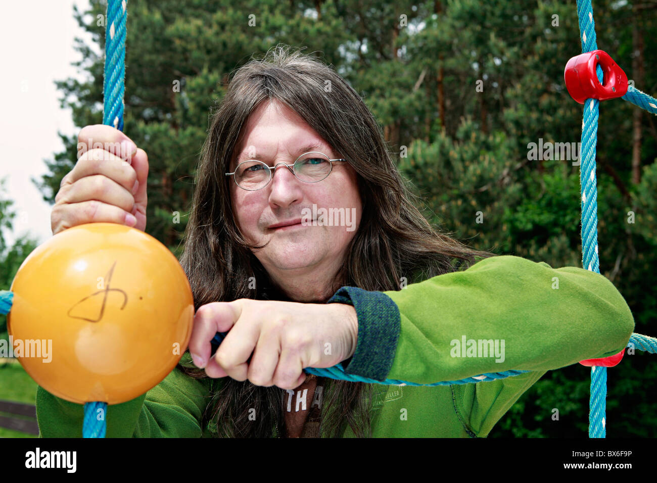 Czech musician Ivan Hlas poses for a photo at a playground in Prague ...