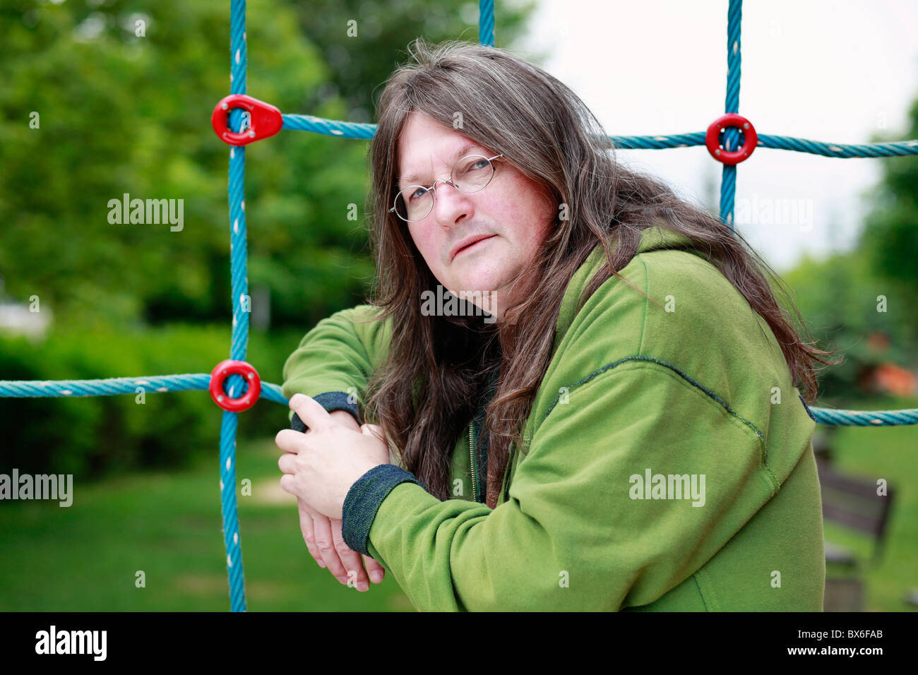 Czech musician Ivan Hlas poses for a photo at a playground in Prague ...