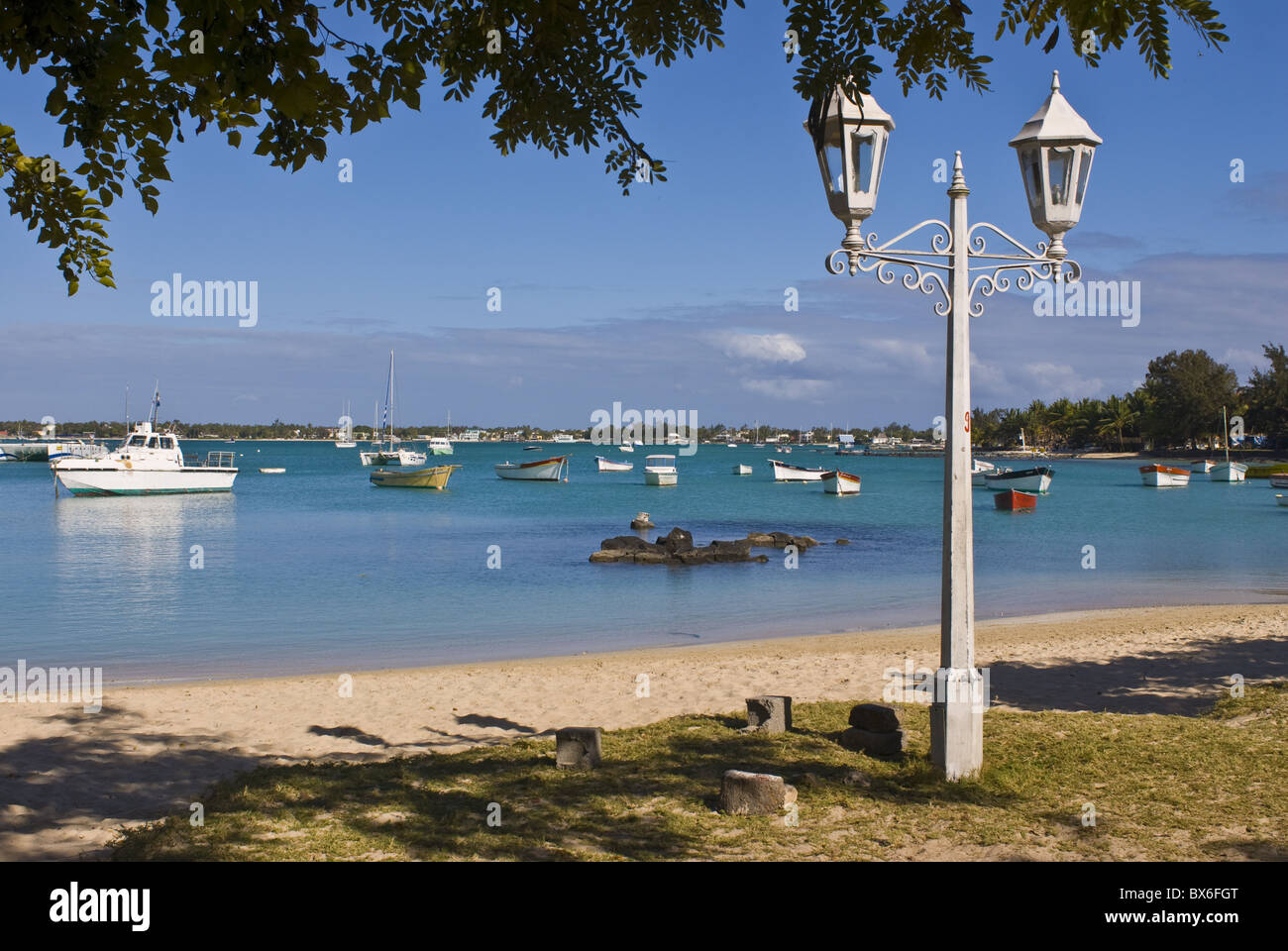 The bay and beach of Grand Baie, Mauritius, Indian Ocean, Africa Stock ...