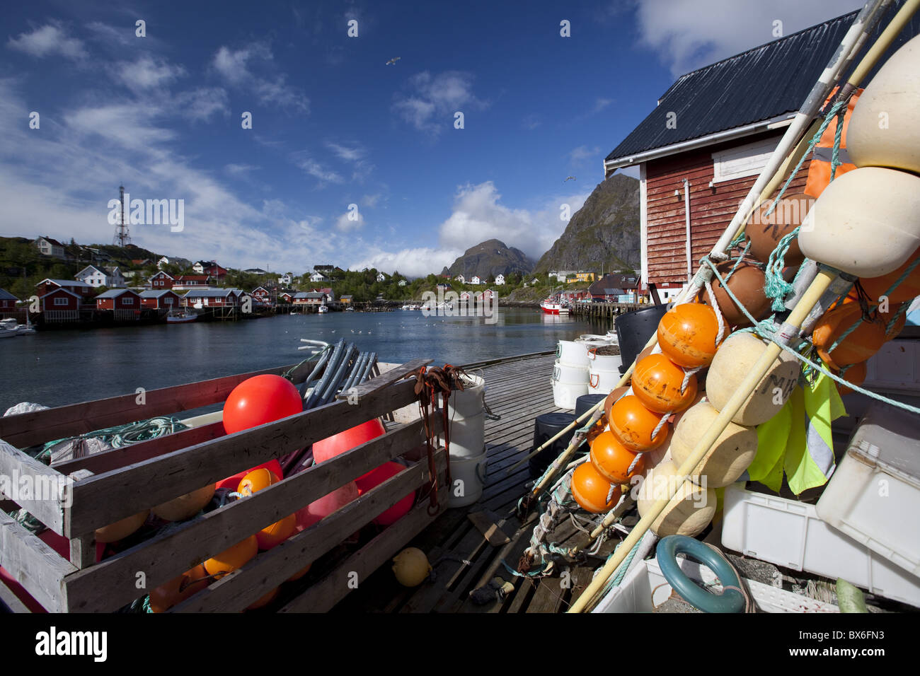 The fishing harbour of Sorvagen, Moskenesoy island, Lofoten archipelago ...