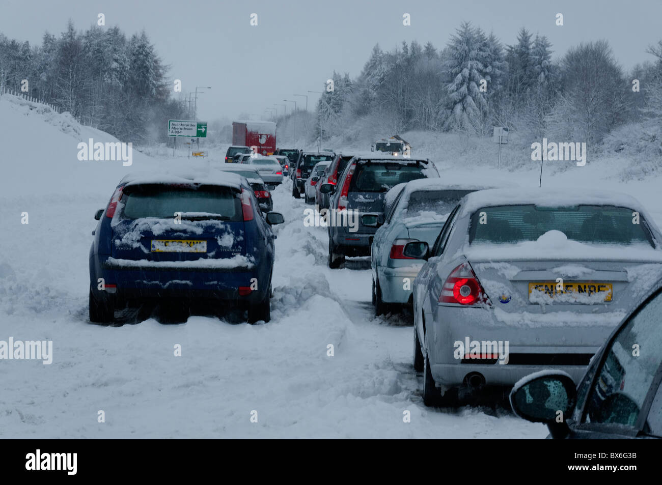 Heavily snowbound traffic on the A9, Scotland Stock Photo - Alamy