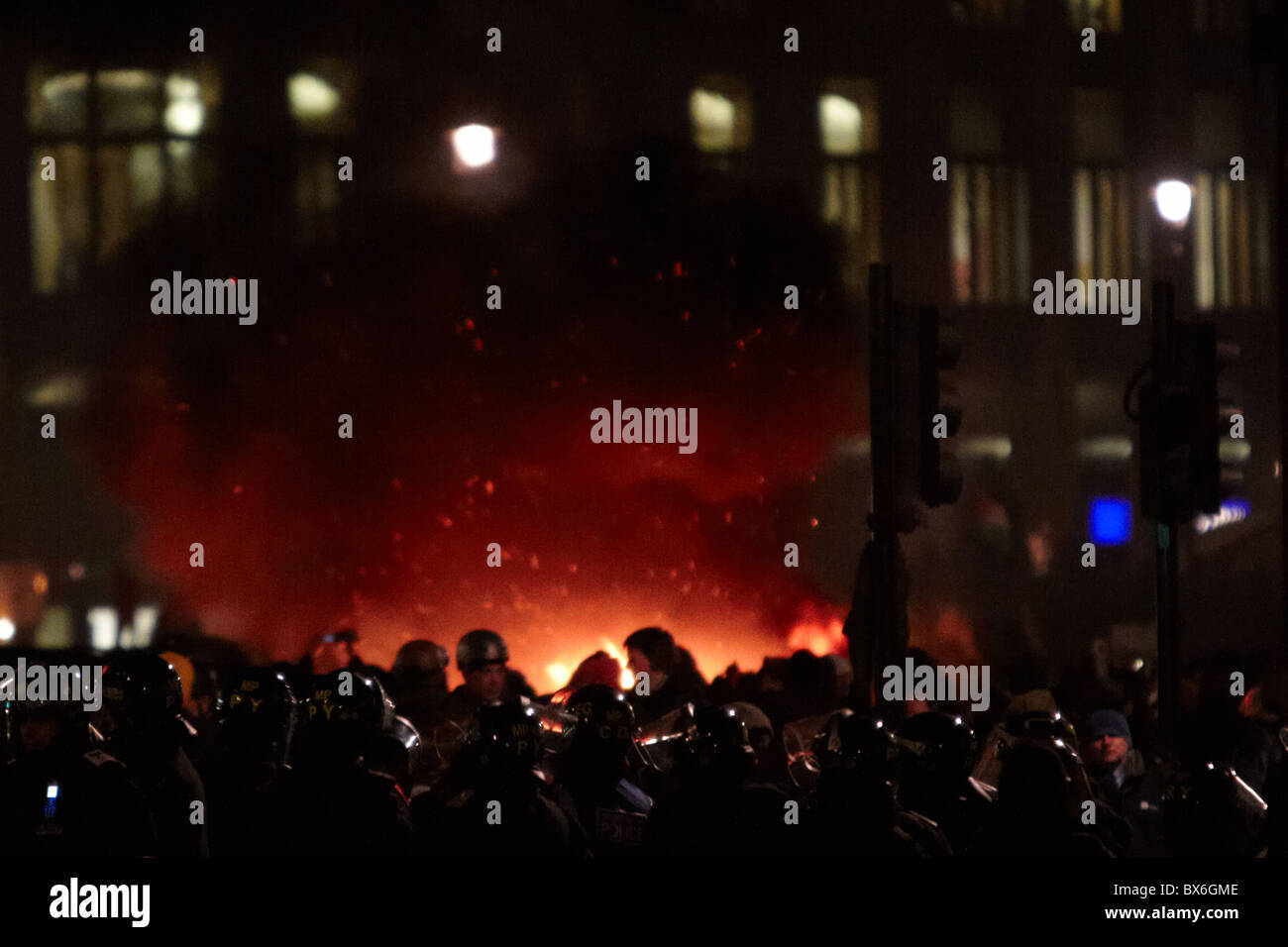 Bonfire in Parliament Square during a student protest against tuition ...