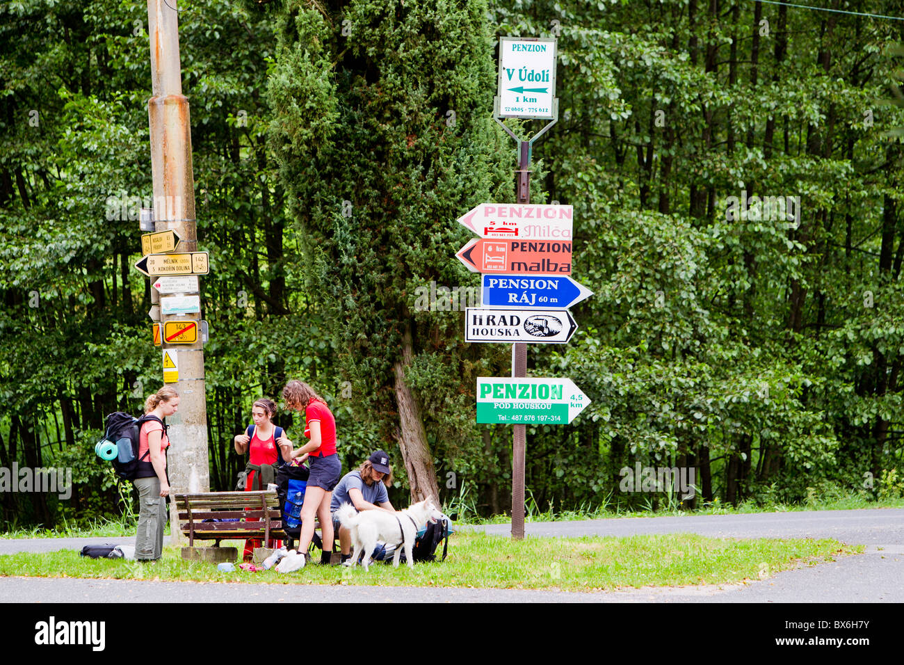 tourist, tourists, backpackers, signpost, traffic signs Stock Photo - Alamy
