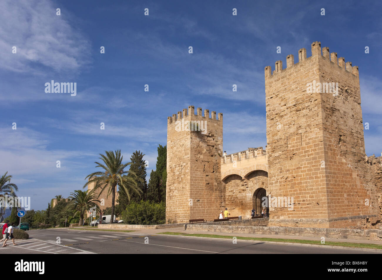 Old Town Gate and fortified walls, Alcudia, Majorca, Balearic Islands ...