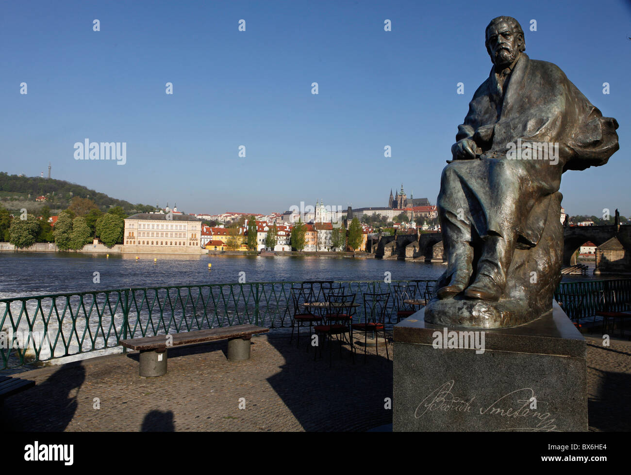 Prague, Bedrich Smetana, composer, statue, Vltava, river Stock Photo ...