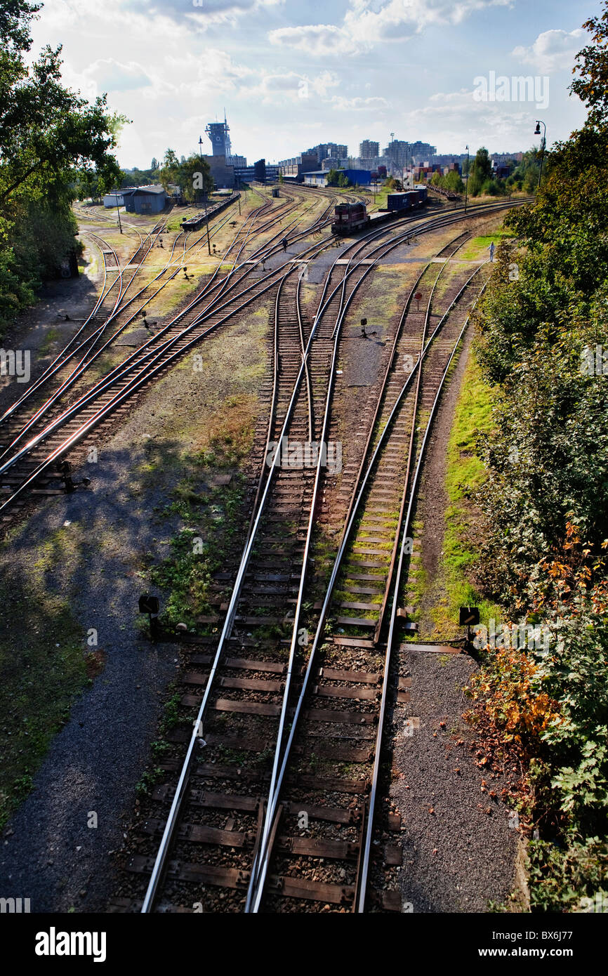 Freight-train carries shipping containers from goods-station Praha ...