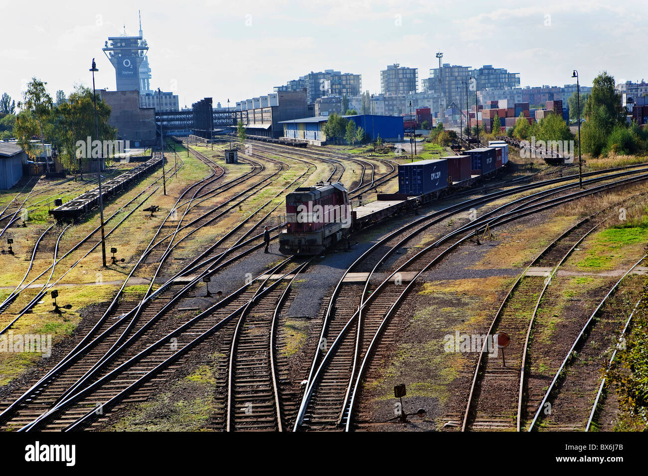 Freight-train carries shipping containers from goods-station Praha ...