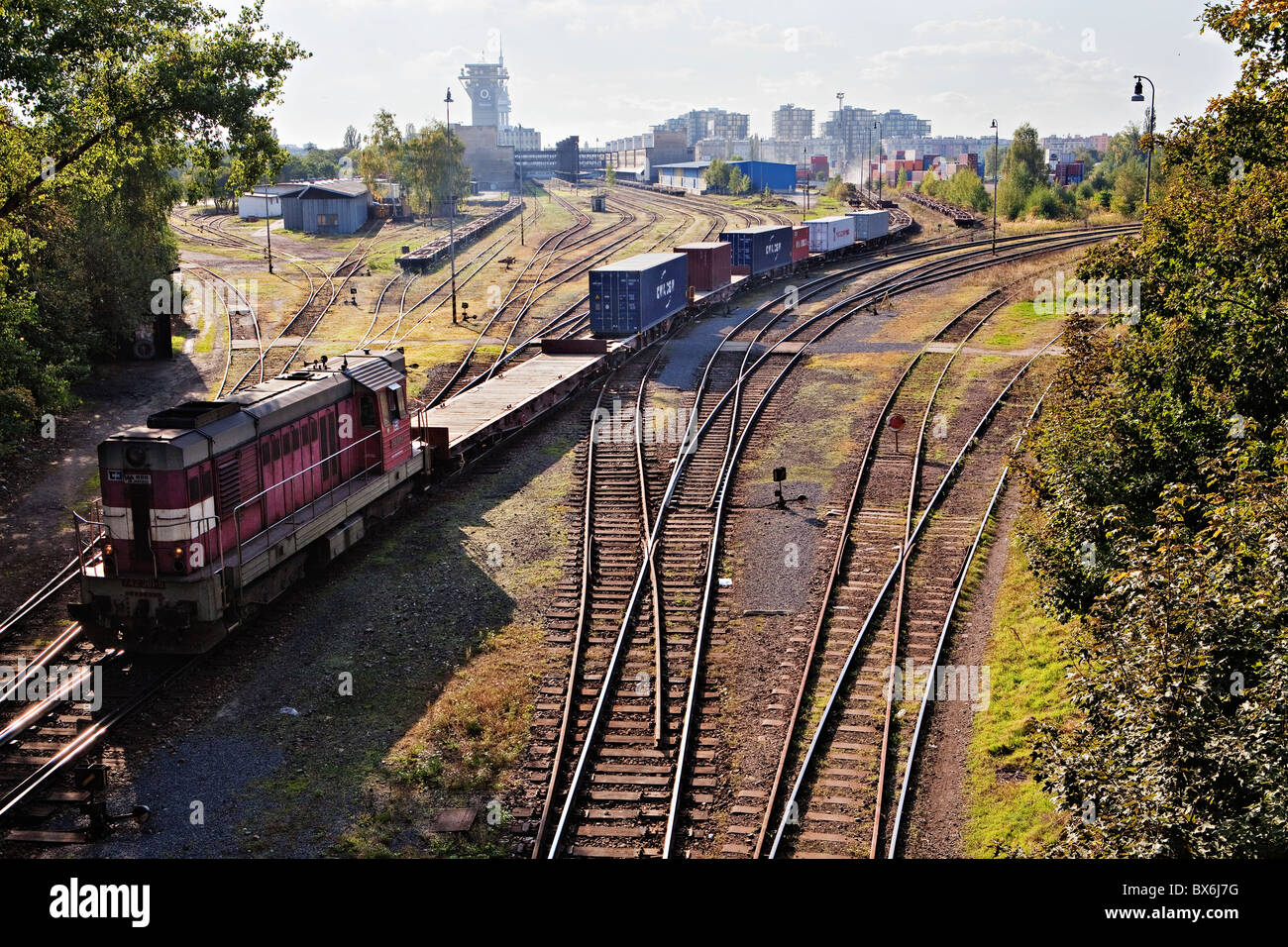 Freight-train carries shipping containers from goods-station Praha ...