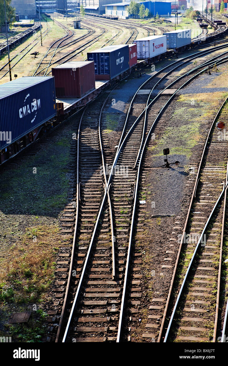 Freight-train carries shipping containers from goods-station Praha ...
